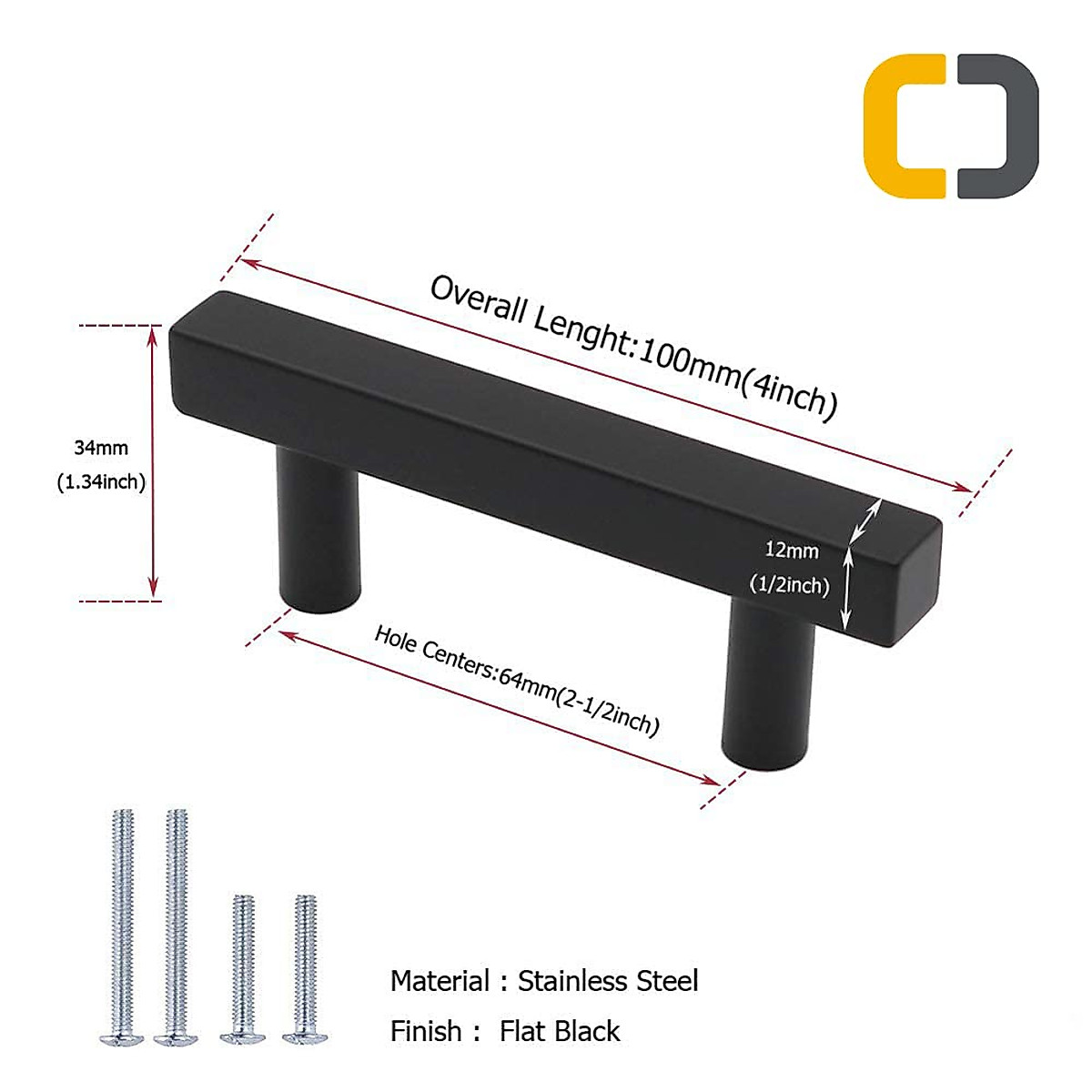 goldenwarm 8 Pack Black Cabinet Pulls 2-1/2 inch Kitchen Hardware Black Cabinet Handles Square Drawer Pulls Mordern Bar Pulls Bathroom Door Hardware 2-1/2in Hole Centers