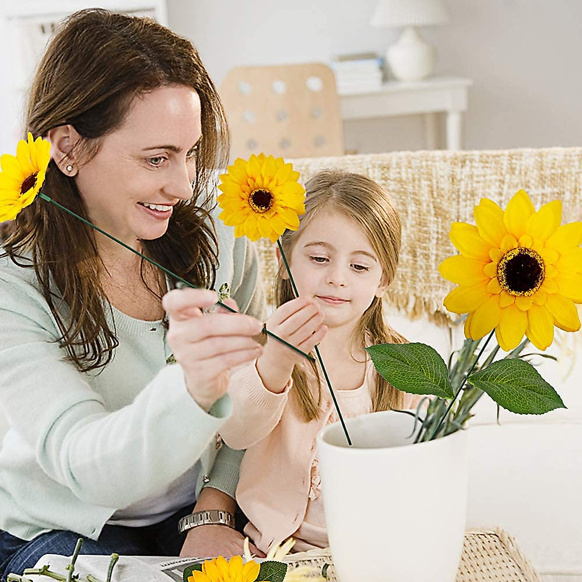 N&T NIETING Artificial Sunflowers, 20Pcs Fake Silk Sunflower Heads with Stems for DIY Crafts Wedding Party Home Garden Decorations