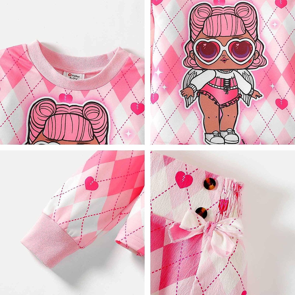 L.O.L. Surprise! Girl Skirt Set Long Sleeve Letter Print Sweatshirt Plaid/Pink Smocked Skirt Set 2PCS Clothes Set Outfit Pink 10-11 Years