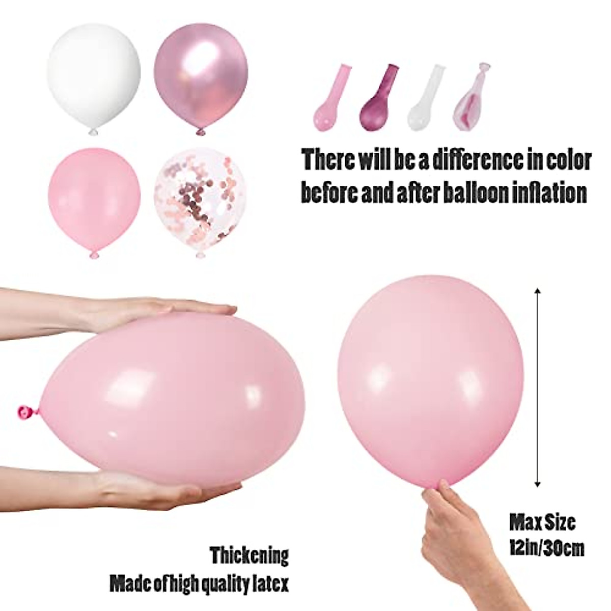 Pink White Balloons Garland Arch Kit 104 PCS Metallic Pink Gold Confetti Latex Balloons for Baby Girl Shower Birthday Wedding Anniversary Bachelorette Party Decorations