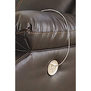 Signature Design by Ashley Denoron Faux Leather Power Reclining Loveseat with Adjustable Positions and USB Plug In, Gray