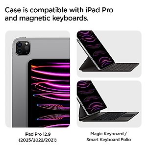 Spigen Thin Fit Pro Designed for iPad Pro 12.9 inch Case M2 6th Generation (2022) / 5th Generation (2021) Magic Keyboard Compatible with Pencil Holder [Keyboard Not Included] - Black