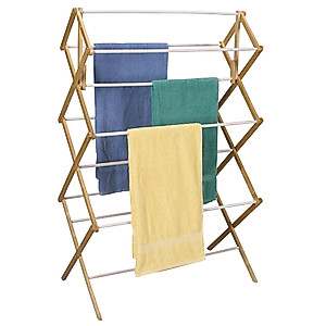 Household Essentials Folding Clothes Drying Rack, Wood Frame with Vinyl Dowels