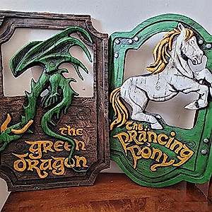 Lord of The Rings The Prancing Pony and The Green Dragon Pub Signs Set, Funny bar Signs, Pub Bar Home Decorative Wall Sign and Plaques for Front Door Hanging Sign