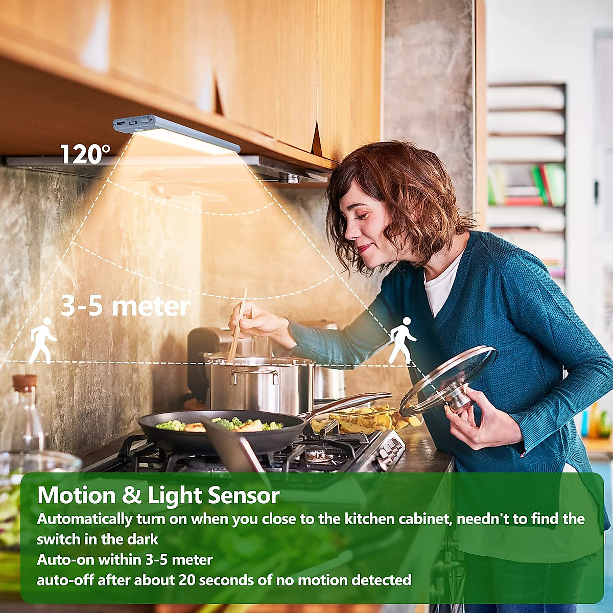 Under Cabinet Lights Motion Sensor Lights Indoor, 3 Color Temperatures Wireless USB-C Rechargeable Night Lights, Dimmable Closet Lights Under Counter Lights for Kitchen, Wardrobe,Closets,Cupboard