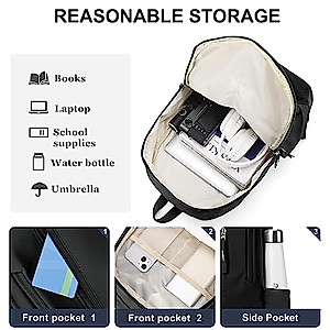 weradar Black Backpack For High School Women,Waterproof Middle School bag For Teen Girls Boys,Casual Daypack Bookbag Lightweight College Backpack For Men