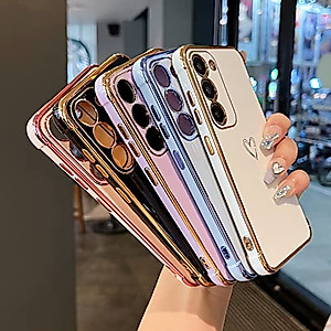 ZTOFERA Samsung Galaxy S23 5G Case,Cute Plating Edge Love Hearts Pattern with Camera Lens Protection Phone Cover for Galaxy S23 6.1",Blue