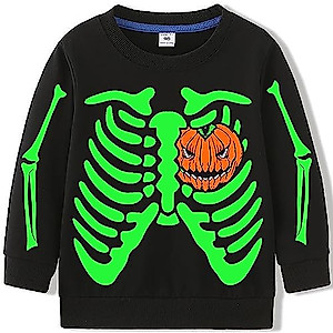 TBBCWWQY Boys Glow in Dark Skeleton Sweatshirt Kids Halloween Toddler Pumpkin Tops for 5-6T