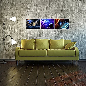 iKNOW FOTO 3 Piece Canvas Prints Galaxy Stars Abstract Space Wall Art Elements of This Image Furnished by NASA Modern Home Decor Stretched and Framed Ready to Hang for Kids Room Decor 12x16inchx3pcs