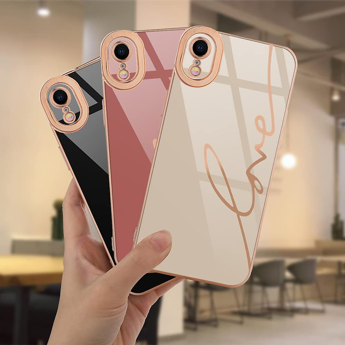 Bonoma Compatible with iPhone XR Case Love Letter Graphic Plating Electroplate Luxury Elegant Case Camera Protector Soft TPU Shockproof Protective Back Cover iPhone XR Case -White