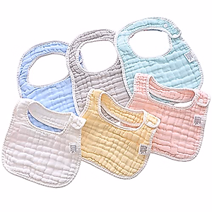 DOSMINE 6 Pack Baby Bibs Muslin Bibs Baby Drooling Bibs 8 Layer Bibs Unisex Baby Feeding Bibs Adjustable Teething Drooling Bibs for Boys Girls