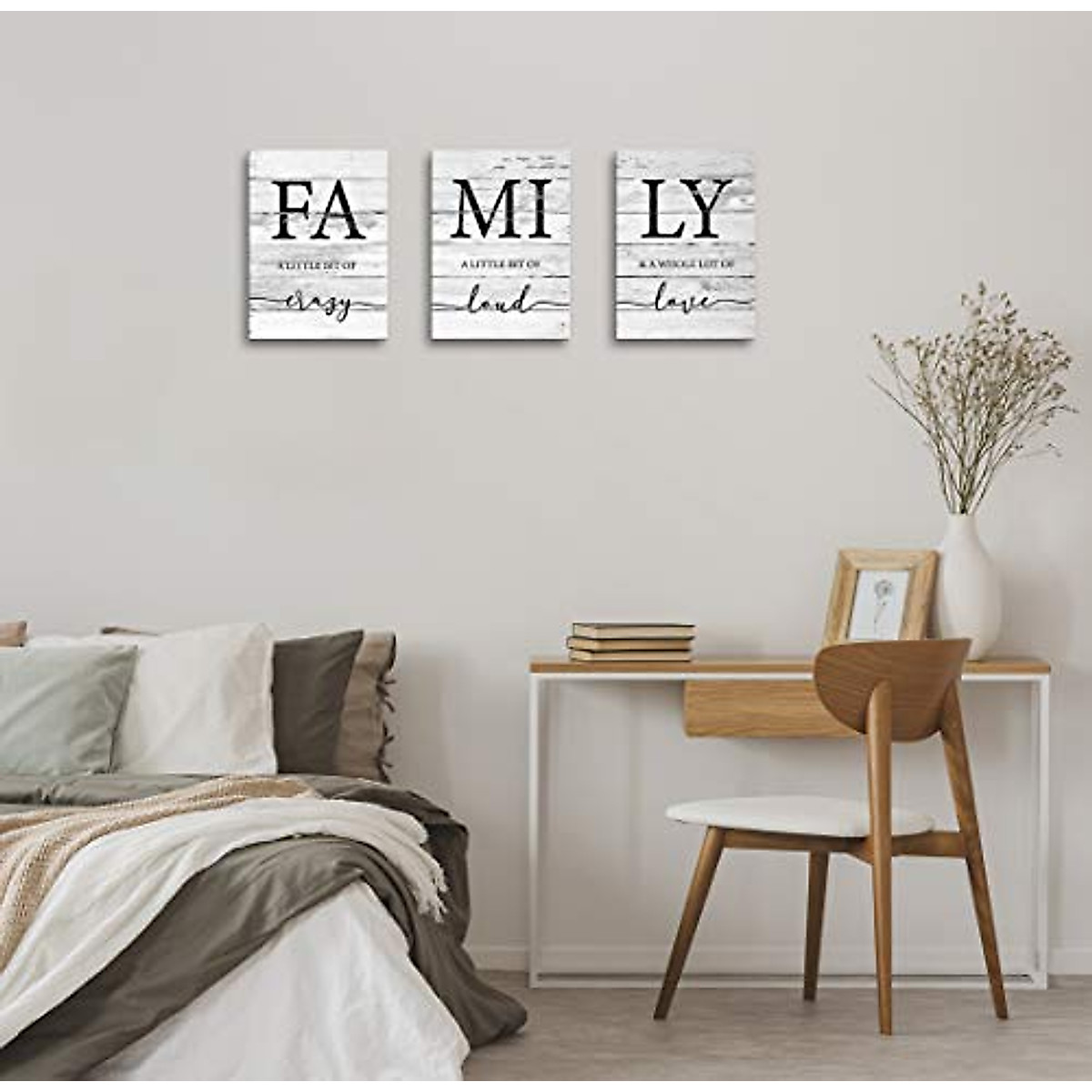 Family Wall Decor, Rustic Farmhouse Decor for The Home Art, Inspirational Canvas Print Framed, 3 panels Each Size 12x16inch