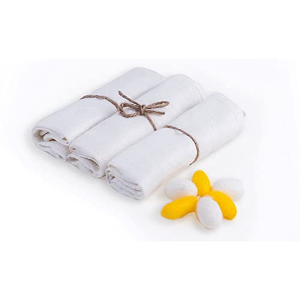 Ecosilky 3-Pack Organic Washcloth, 100% Raw Mulberry Silk, Natural, No Dyeing, Free-Chemical, Soft Face Towel , Fast Drying, Extra Absorbent,13" x 13"