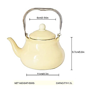 MIPODS Enamel Tea Kettle for Stovetop, 1.5L Enamel Teapot Coffee Pot with Metal Anti-Scald Handle, Hot Water Kettle Pot for Kitchen Gas Stove Top