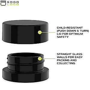 (200 Pack) 9ml Thick Black Glass Jars with Black Child Resistant Lids - UV Resistant - Storage for Oil, Wax, Lip Balm, Cosmetics - Child Proof Container