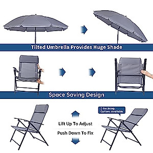 Beach Tent, Beach Cabana+Bistro Set, 4-Piece Outdoor Dining Set, Patio Furniture Set of 2 Folding Chairs, Small Glass Dining Table, and A Tilted Umbrella