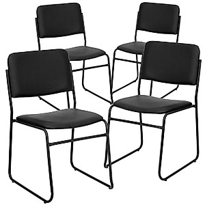 Flash Furniture 4 Pk. HERCULES Series 1000 lb. Capacity High Density Black Vinyl Stacking Chair with Sled Base
