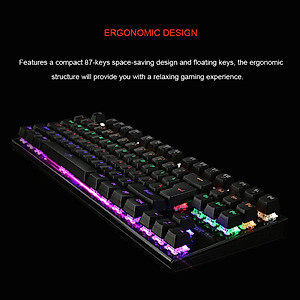 RedThunder K28 Mechanical Gaming Keyboard with Blue Switches, 87 Keys 100% Anti-ghosting Keyboard with Colorful LED Backlight and Big Hand-Rest for PC and Laptop Gamers