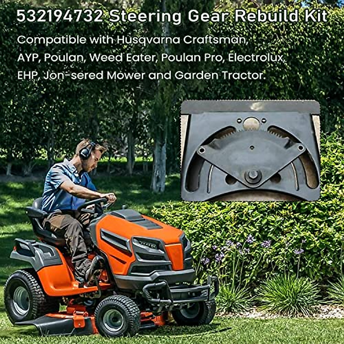 sevencow Steering Gear Rebuild Kit 532194732 for Husqvarna Craftsman AYP Poulan Weed Eater 194732 Sector Plate 587738906 Pinion 532194747 Machined Pivot Bushing & Hardware
