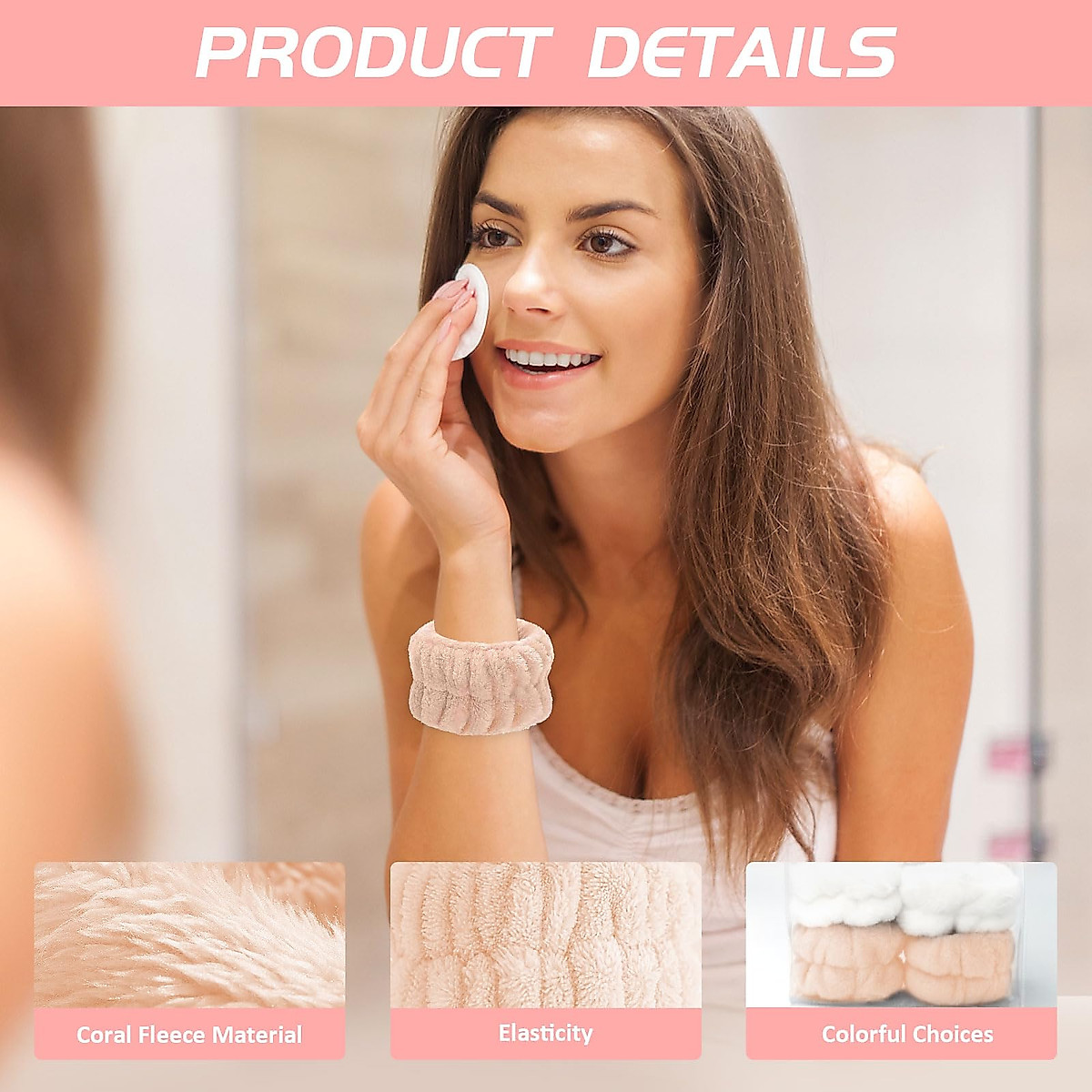 Face Washing Wristbands-Absorbent Wristband for Washing Face Microfiber Wrist Wash Band Towel, Makeup Skincare Prevent Liquids Spilling Down Arm (Purple, Pink, Pale Pink, Light Brown)