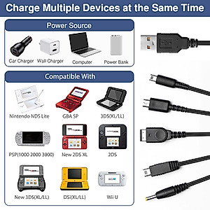 Mart Cobra USB Charger Cable for New 3DS XL/New 3DS/3DS XL/3DS/new 2DS XL/2DS/DS/DSi/GBA SP/DS Lite/Wii U Gamepad/PSP/Compatible 5 in 1 Nintendo 3DS Charger, Nintendo DS Charger, Gameboy Advance SP