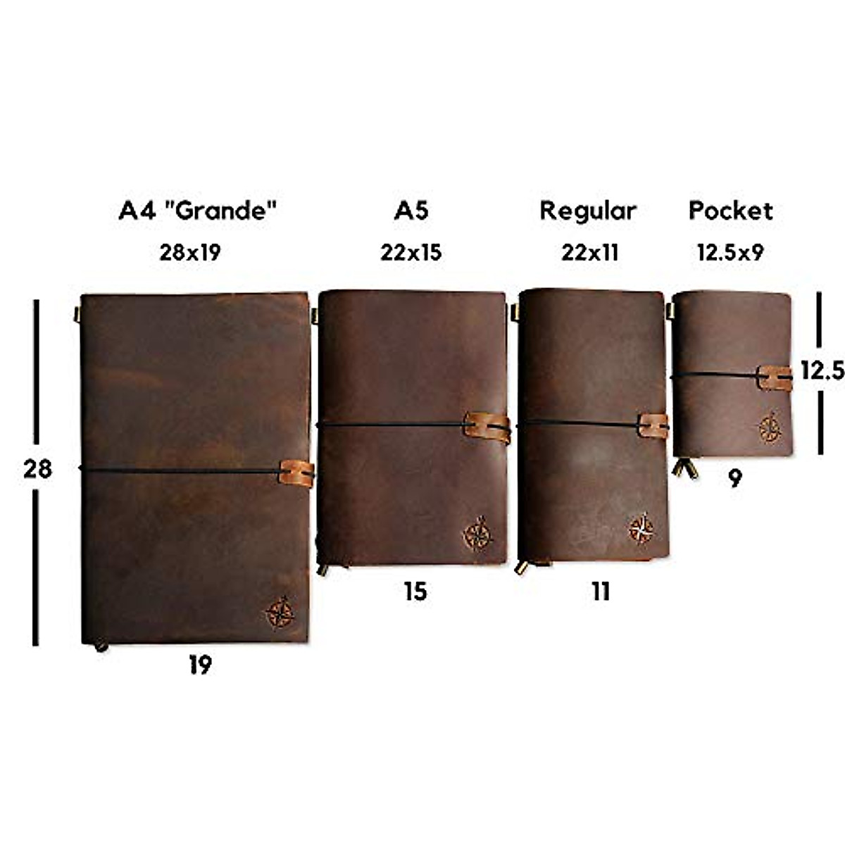 WANDERINGS Large Leather Journal - The Grande Refillable Travelers Notebook - Perfect for Writing, Sketching, Scrapbooks, Travelers, Extra Large, Blank Inserts 11x7.5 inches