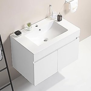 NOTOP 24" Floating Bathroom Vanity with White Ceramic Sink Comb, Modern Undermount Solid Wood Two Soft Close Doors Wall-Mounted Cabinet Set for Small Space Saver Organizer, 24IN