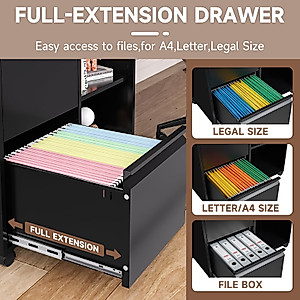 AFAIF Lateral File Cabinet, 2 Drawer File Cabinet with Lock, Printer Cabinet Printer Stand with Storage, Metal Mobile Filing Cabinet Home Office Organization Furniture for Letter/A4 Size Files