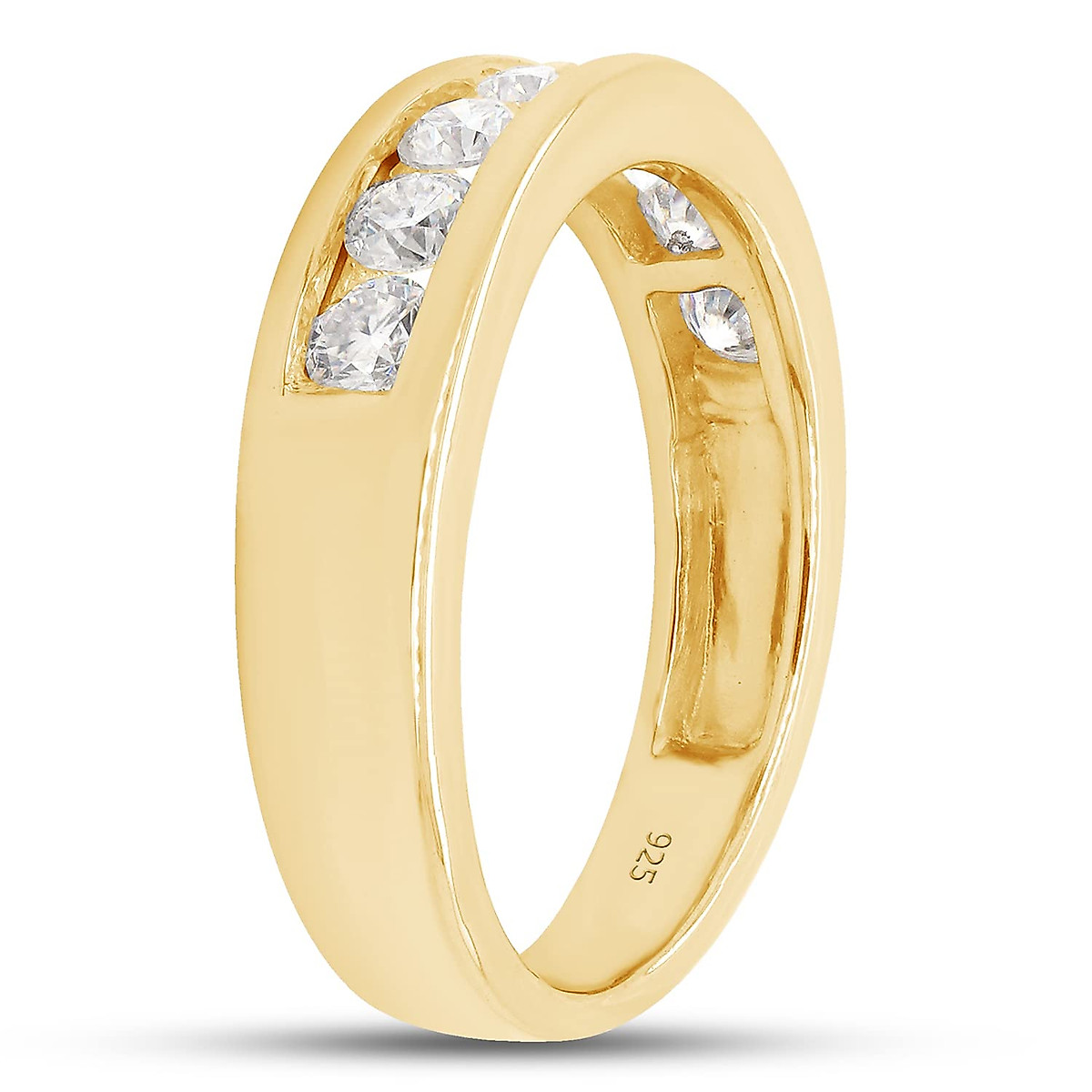 SAVEARTH DIAMONDS Eight Stone Ring, 3/4 cttw Round Cut Lab Created Moissanite Diamond Anniversary Wedding Band Ring in 14k Yellow Gold Over Sterling Silver (VVS1 Clarity, 0.75Cttw)-10