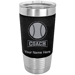 LaserGram 20oz Vacuum Insulated Tumbler Mug, Baseball Coach, Personalized Engraving Included (Faux Leather, Black)