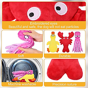 Jenaai 3 Pack Dog Squeaky Toys Bulk Large Plush Stuffed Dog Toys Durable Chew Toys Set for Teething Pets Interactive Playing Toys Octopus Lobster Duck Pet Toys for Small Medium Dog Puppy