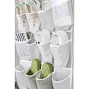 N/C Over The Door Shoe Organizer,Hanging Shoe Organizer for Closet Organizers and Storage,24 Large Mesh Breathable Pockets Hanging Shoe holder,Over The Door Shoe Rack with 4 Hooks