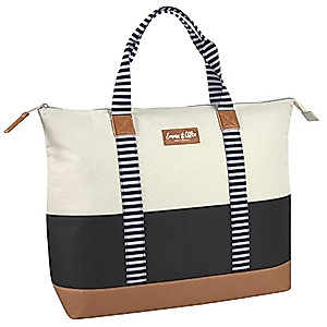 Extra Large Tropical Lunch Tote for Women Insulated 20 Can Cooler, Emma and Chloe Lunch Bags (Black & White)