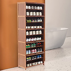 Hteedy 67 inch 10-Tier Bamboo Shoe Rack Cabinet Wooden Shelf Stand Storage Book Shelf Organizer Entryway Bamboo [Magnetic FLIP-UP Door] 30 Pair Shoe Storage Cabinet