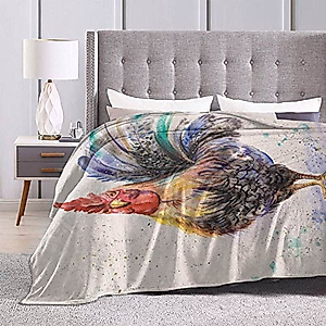 Watercolor Rooster Coloful Chicken Soft Throw Blanket All Season Microplush Warm Blankets Lightweight Tufted Fuzzy Flannel Fleece Throws Blanket for Bed Sofa Couch 50"x40"