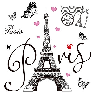 Gueevin 2 Sheets Paris Tower Wall Stickers Eiffel Tower Wall Sticker Decal Removable Paris Tower Wall Decor for Bedroom Living Room Sofa Backdrop TV Wall Romance Decoration