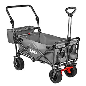 AUKAR Collapsible Canopy Wagon - Heavy Duty Utility Outdoor Foldable Garden Cart - with Adjustable Push Pulling Handles,Big Wheels for Sand, for Shopping, Picnic, Camping, Sports - Grey