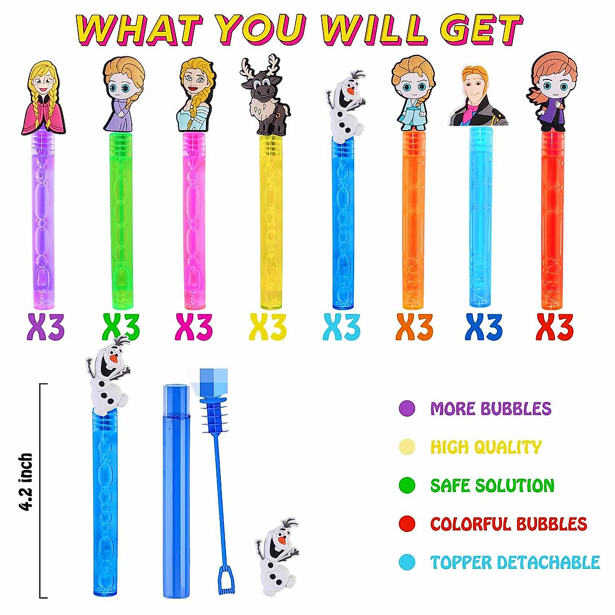 24 Piece Frozen Bubble Wand for Kids(8 Style),Cute Frozen Bubble Wand Great for Frozen Theme Birthday Party Supplies