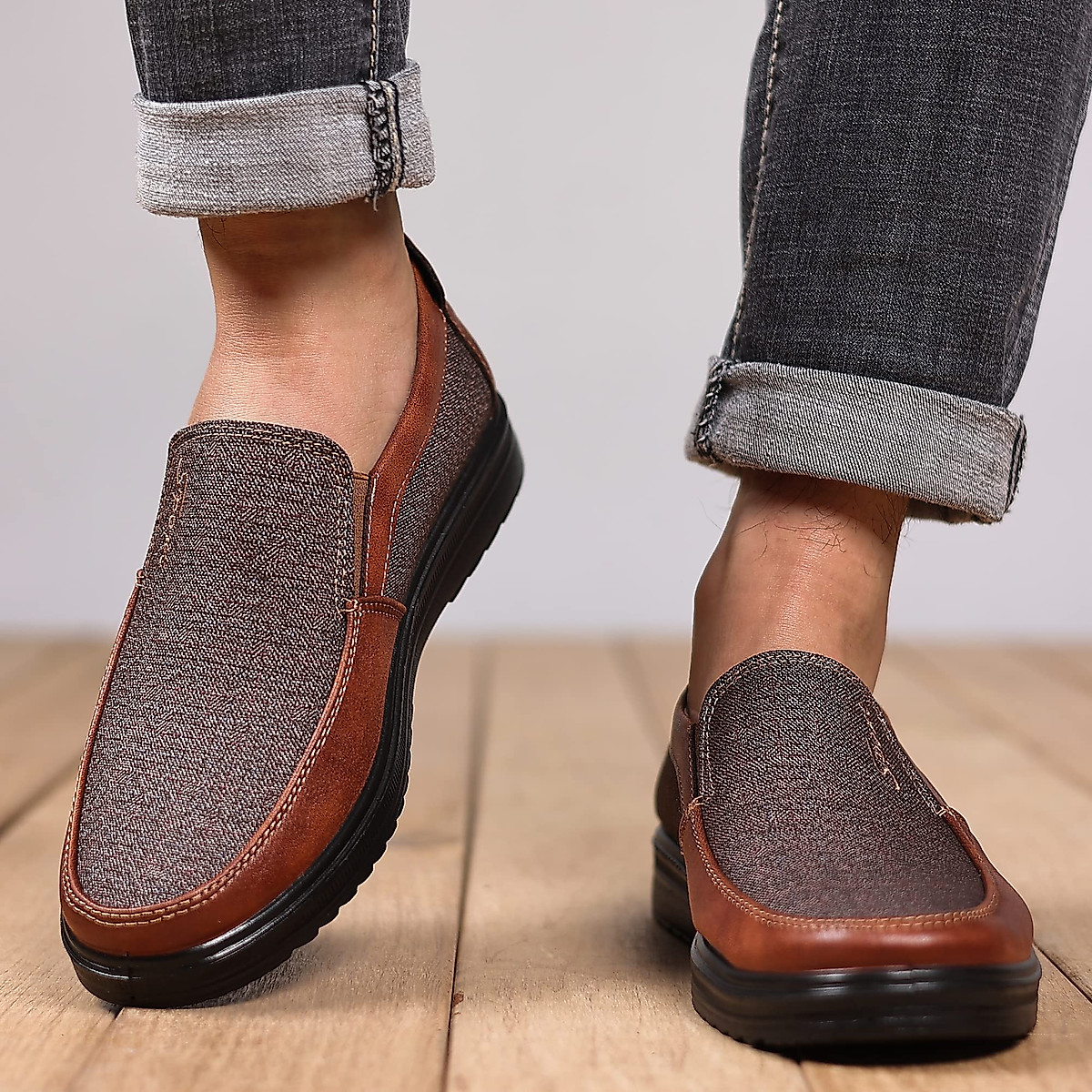 COSIDRAM Mens Loafer Casual Shoes Canvas Lightweight Driving Travel Walking Shoes Soft Slip on Brown 10.5