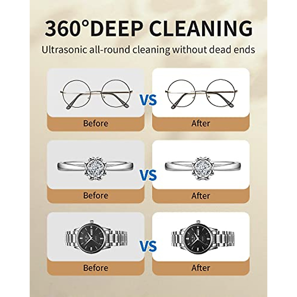 GERCY Ultrasonic Jewelry Cleaner, 800ml Sonic Cleaner Machine with 4 Digital Timer for Eyeglasses, Silver, Rings, Watches, Razors, Coins, Makeup Brushes for Gifts