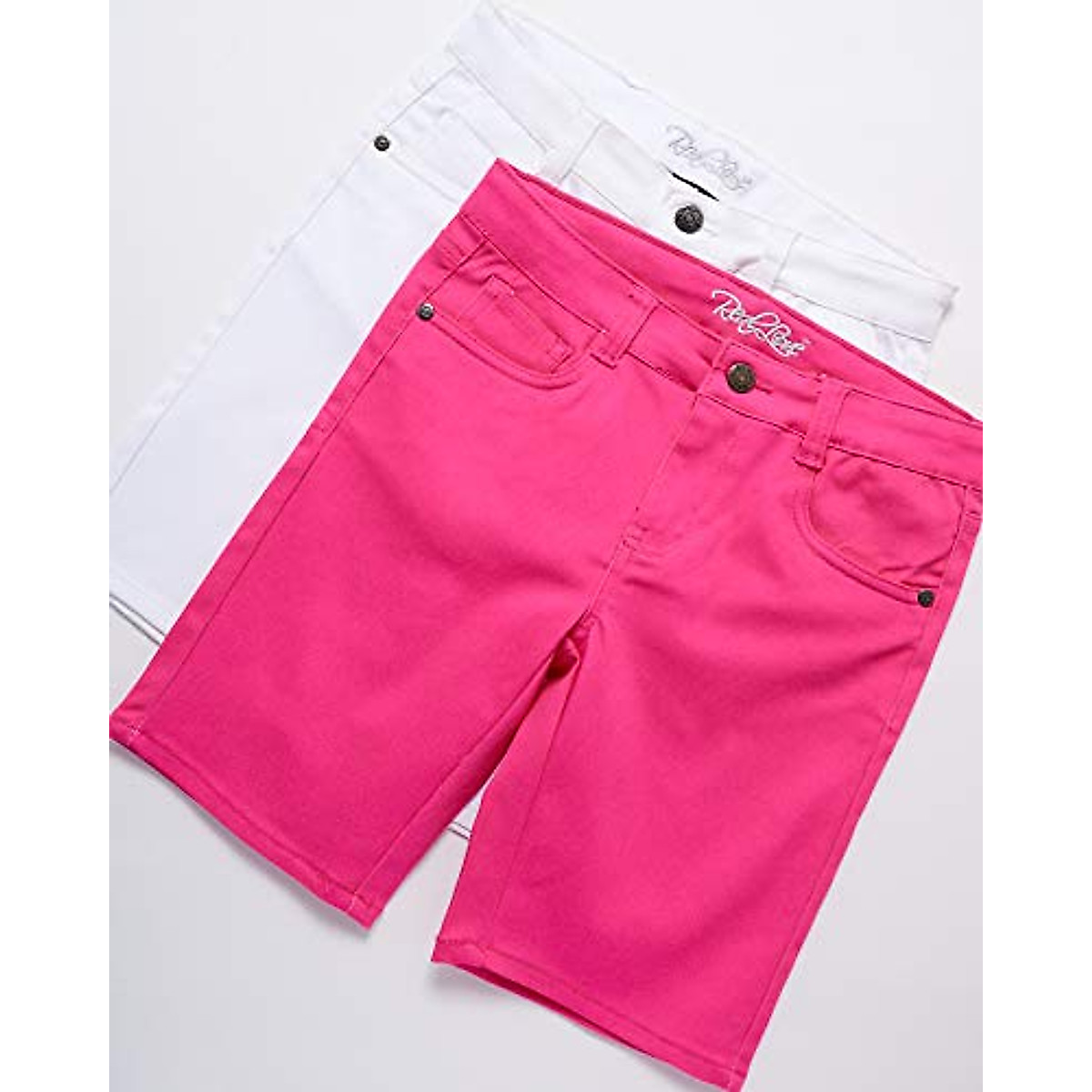 Real Love Girls' Shorts - Super Stretch Twill Bermuda Shorts (2 Pack), Size 14, White/Hot Pink