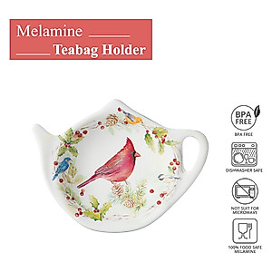 Supreme Housewares Tea Bag Holder Set of 4, Teapot Shaped Tea Bag Coasters Spoon Rests Saucer Seasoning Dish Set Teabag Holder (Winter Birds)