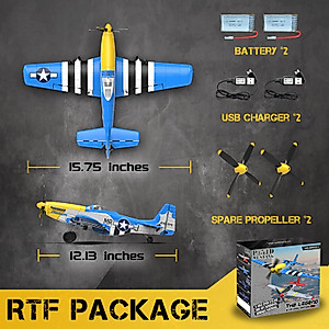CKYSCHN RC Plane 4 Channel, VOLANTEXRC P51 Mustang V2 RC Airplanes for Beginners, Remote Control Airplanes Adults with Xpilot Stabilization, Aerobatic Ready to Fly