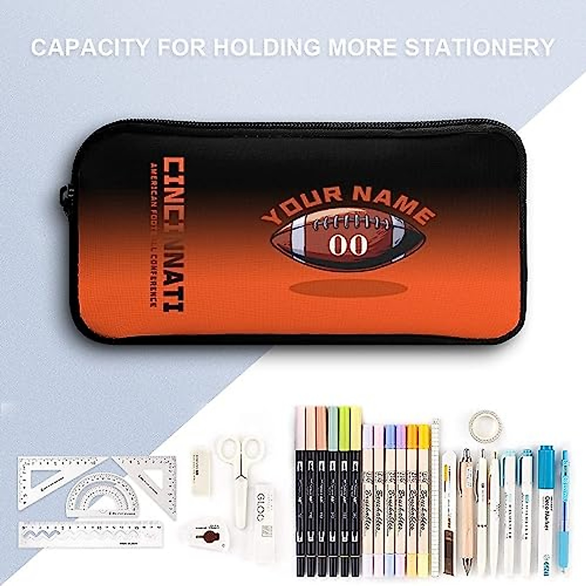 Quzeoxb Personalized Cincinnati Backpack Set with Name and Number - 3 Piece School Bag, Lunch Box and Pencil Case for Boys Girls Gifts