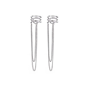 SLUYNZ 925 Sterling Silver No Piercing Cuff Earrings Chain for Women Wrap Earrings Tassel Clip On Ear (A-Silver)