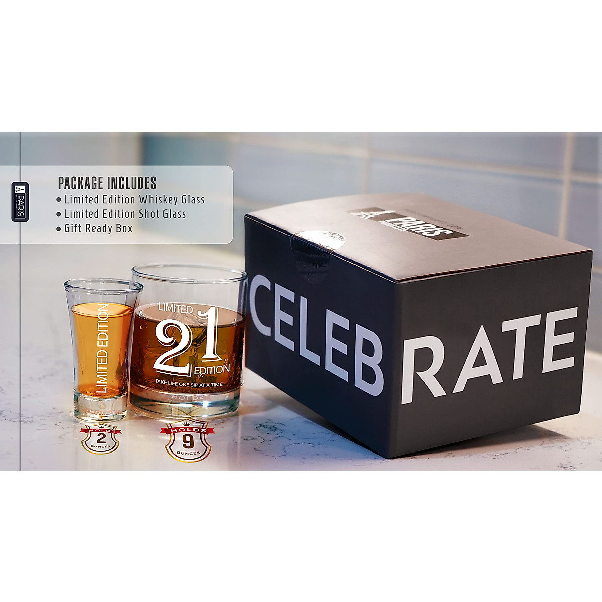 21st Birthday Gifts For Him - 2002 Whiskey & Shot Glass Funny Bday Present Ideas for 21 Year Old Men, Boyfriend, Husband, Son, Anniversary, From Girl Friend, Mom, Dad, Brother, Sister Decorations