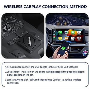 Binize Wirelss Carplay Adapter, 2023 Newest Carplay Wireless Dongle for Factory Wired CarPlay Cars to Convert Wired to Wireless, Plug&Play, Latest BT 5.2, Fast WiFi 5.8GHz, USB/Type-C 2Cables
