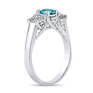 18k White Gold Round-cut Three-Stone Blue Diamond Engagement Ring (1 1/2 cttw, Blue, H-I, I1-I2)