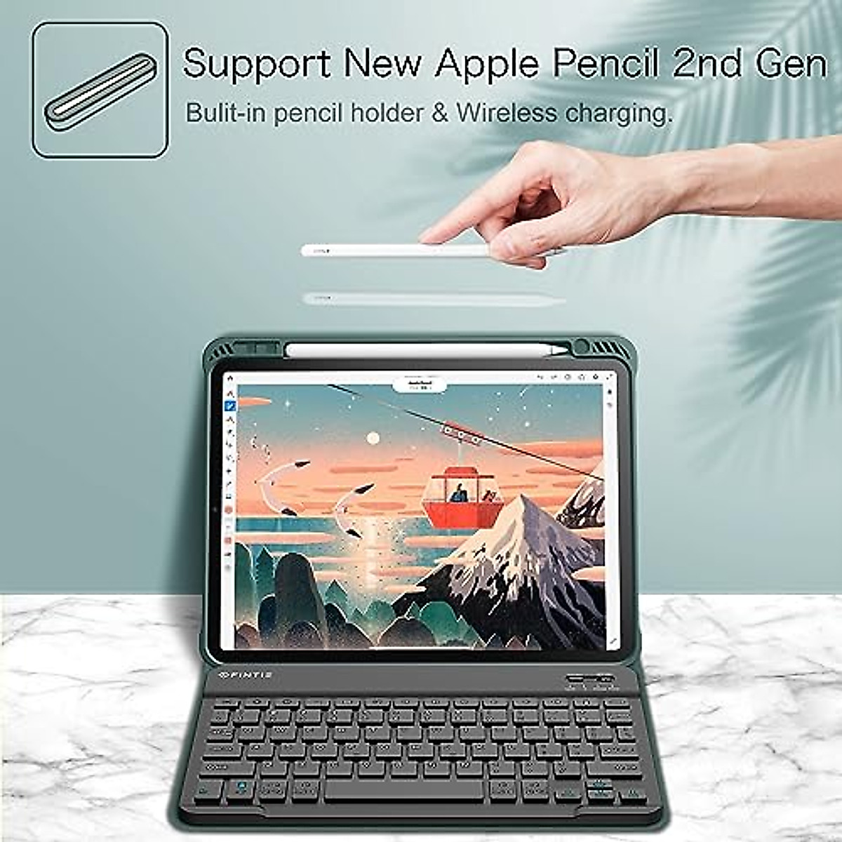 Fintie Keyboard Case for iPad Pro 11-inch (4th / 3rd Generation) 2022/2021 - Soft TPU Back Cover with Magnetically Detachable Bluetooth Keyboard, Also Fit iPad Pro 11" 2nd / 1st Gen, Midnight Green