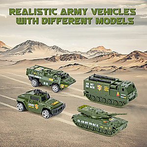 UNIH Tank Toy Sets, Military Transport Tank and 4PCS Army Vehicles, Tank & Vehicle Playset with 4 Sound and Launcher Birthday Gift for Kids Boys 3 4 5 6 7 Years Old ( Army Men Soldiers Included)